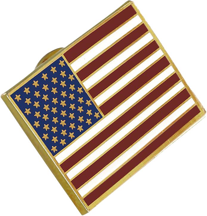 Rectangle Gold American Flag Enamel Lapel Pin Made In USA