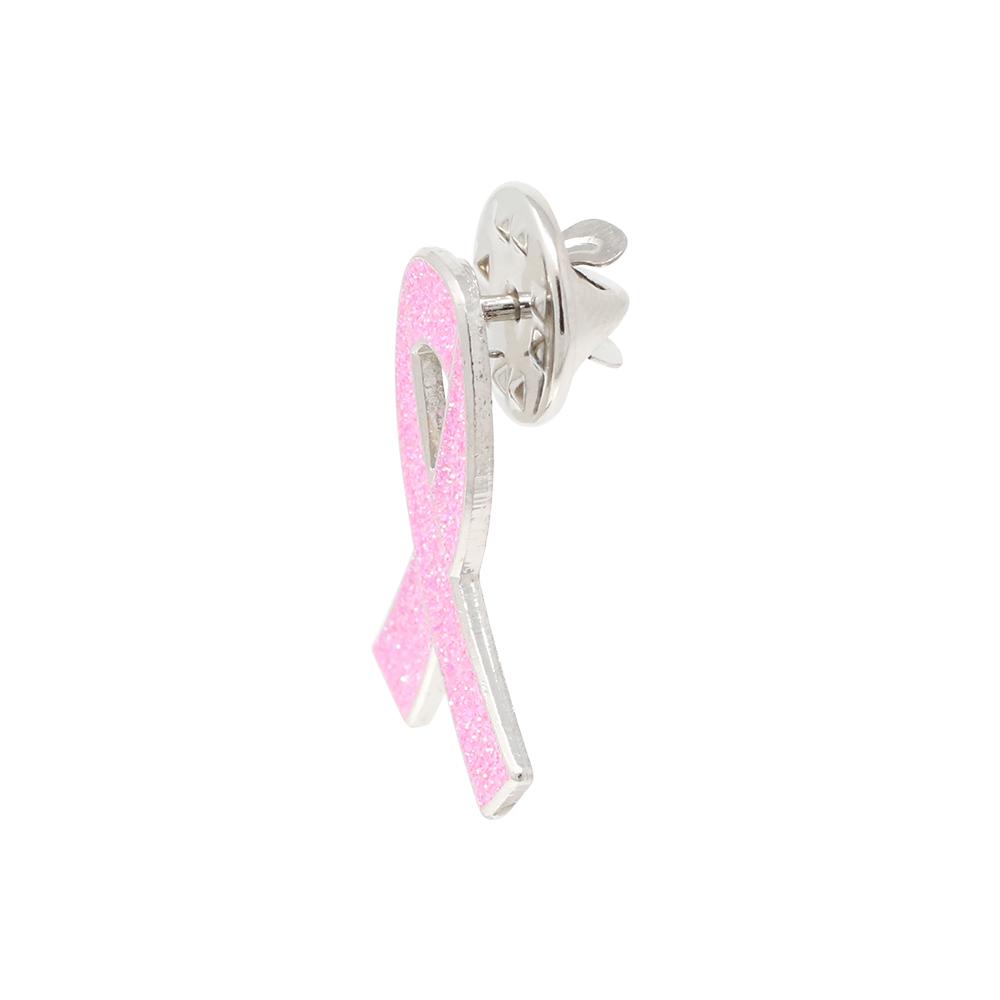 Glitter Breast Cancer Awareness Pin Silver Enamel Lapel Pin